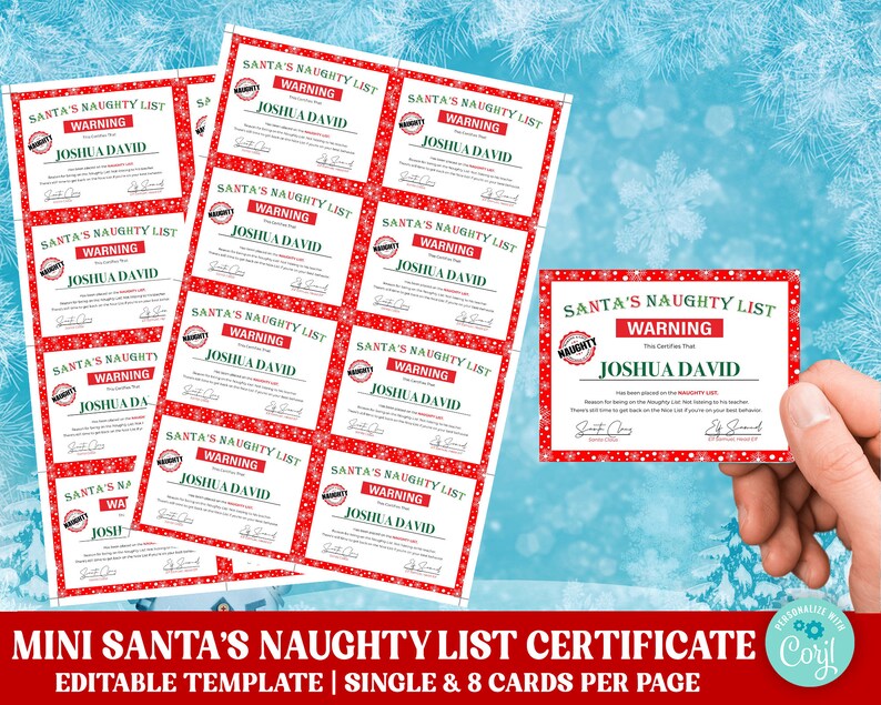 Mini Naughty List Warning, Editable Elf Report Card, Red Stars Santa ...