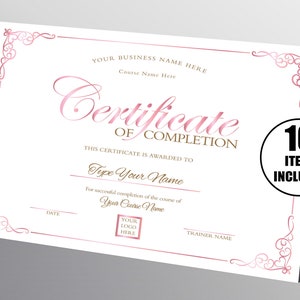 Editable Certificate of Completion Template Bundle, Multi Color ...