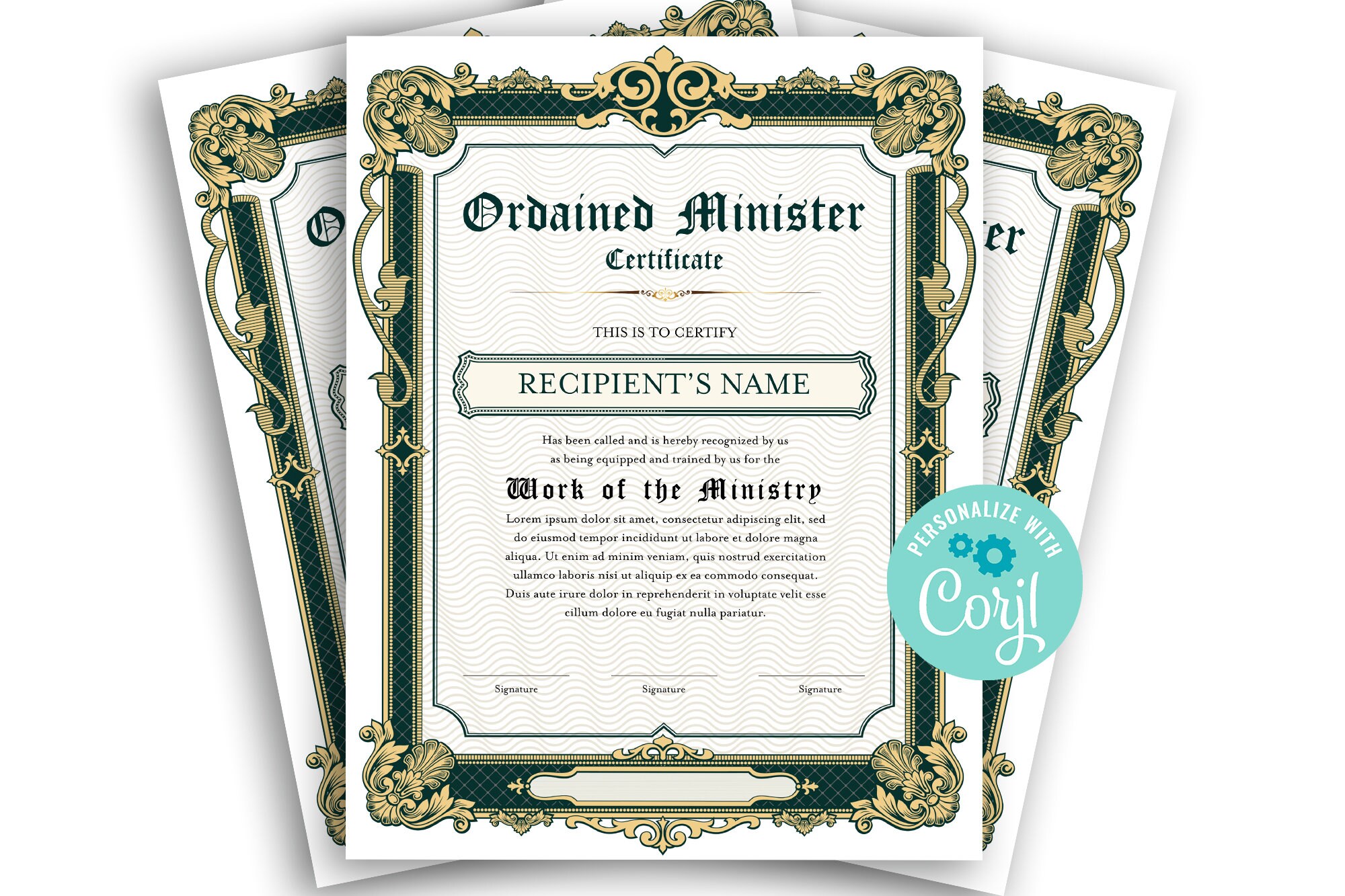 Certificate of Ordination Minister Editable Template Portrait ...