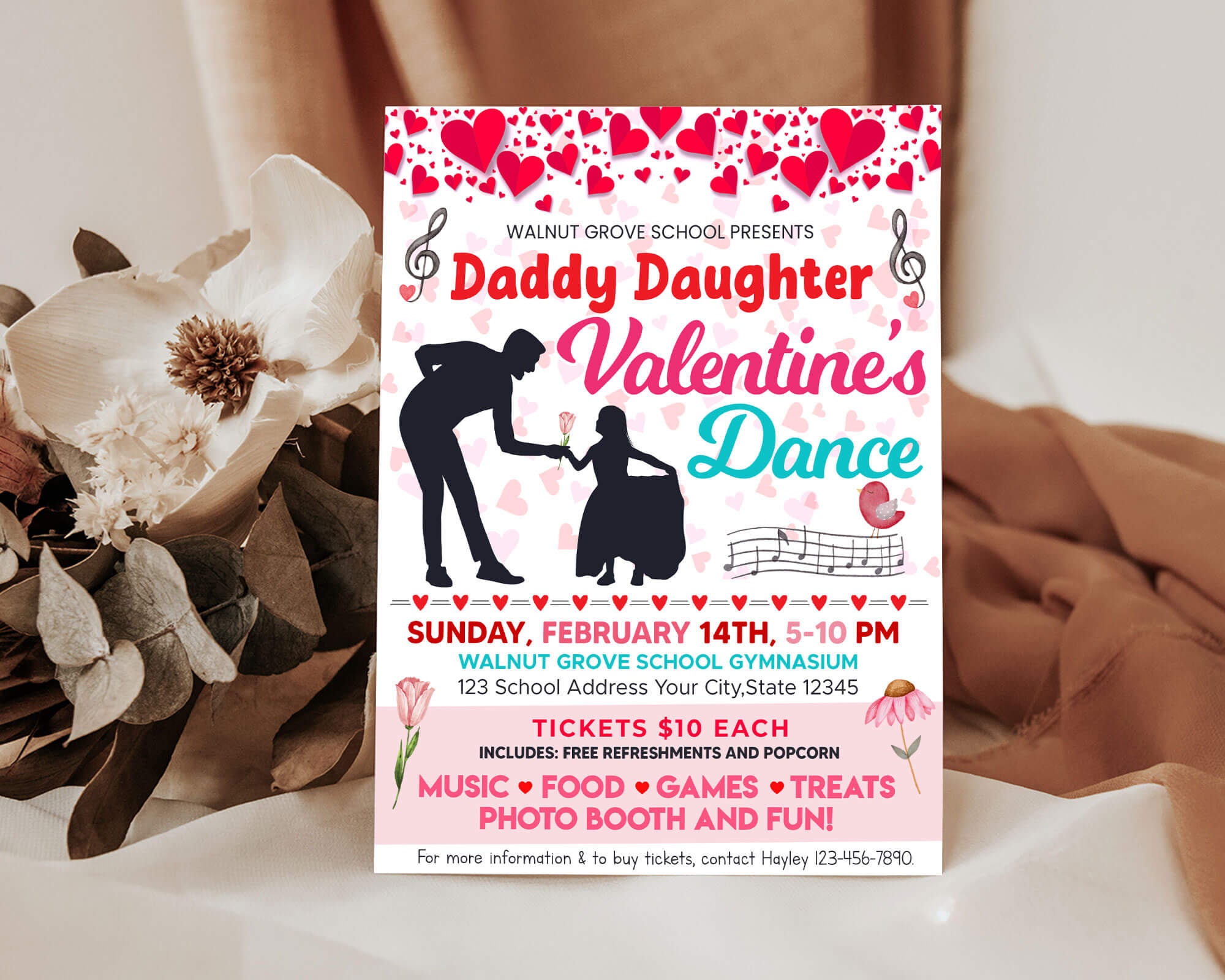 Editable Daddy Daughter Valentine's Day Dance Flyer, Valentines School ...