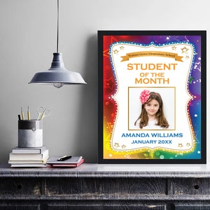 Colorful Student of the Month Certificate With Photo, Editable Student ...