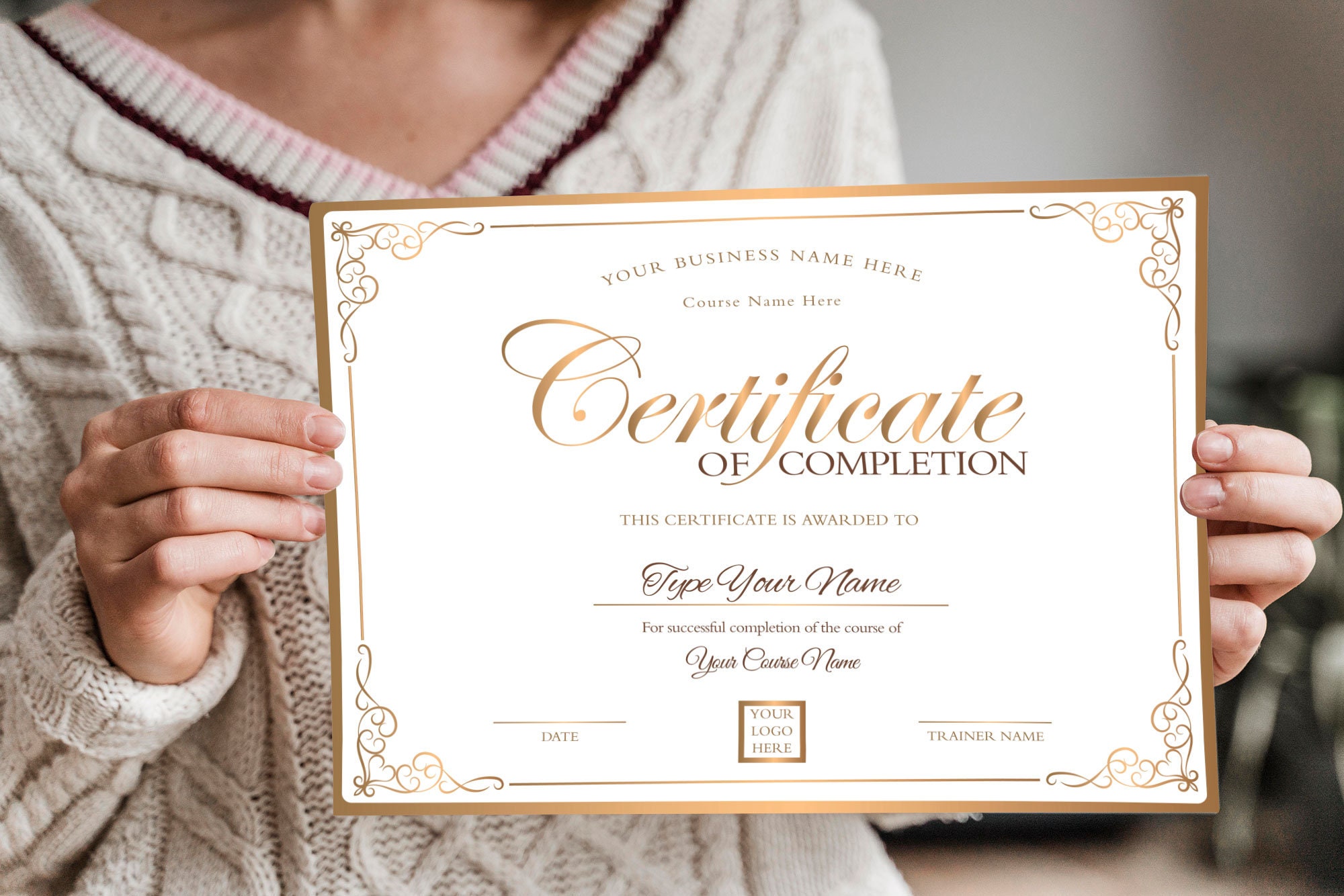 Custom Certificate of Completion Template Gold DIY Training | Etsy