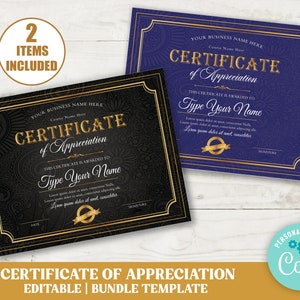 Editable Certificate of Appreciation Template, Royal Blue and Black ...