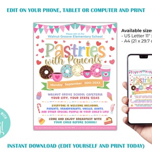 Editable Pastries With Parents Flyer, Parent Appreciation Open House ...