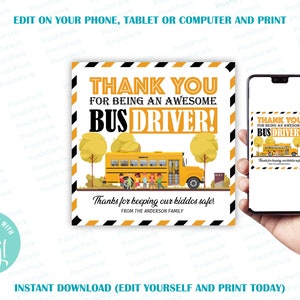 EDITABLE Bus Driver Thank You Tag, Bus Driver Appreciation Editable - Etsy