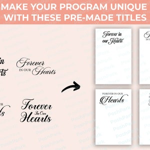Sets of 4 Forever in Our Hearts Funeral Program Word Art Titles, Pre ...