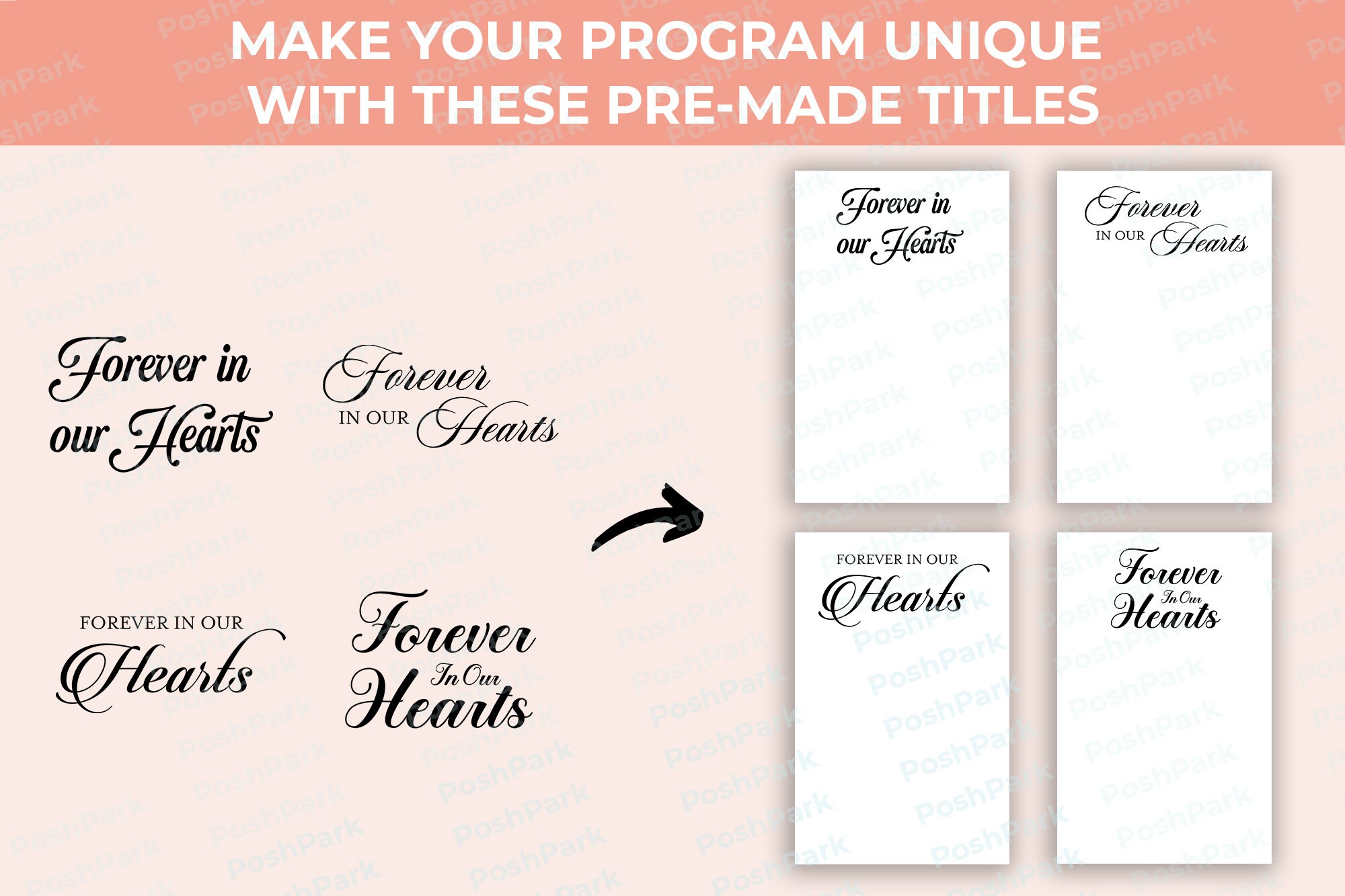 Sets of 4 Forever in Our Hearts Funeral Program Word Art Titles, Pre ...