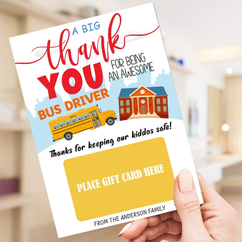 Editable Bus Driver Gift Card Holder, Bus Driver Thank You Card, Bus ...