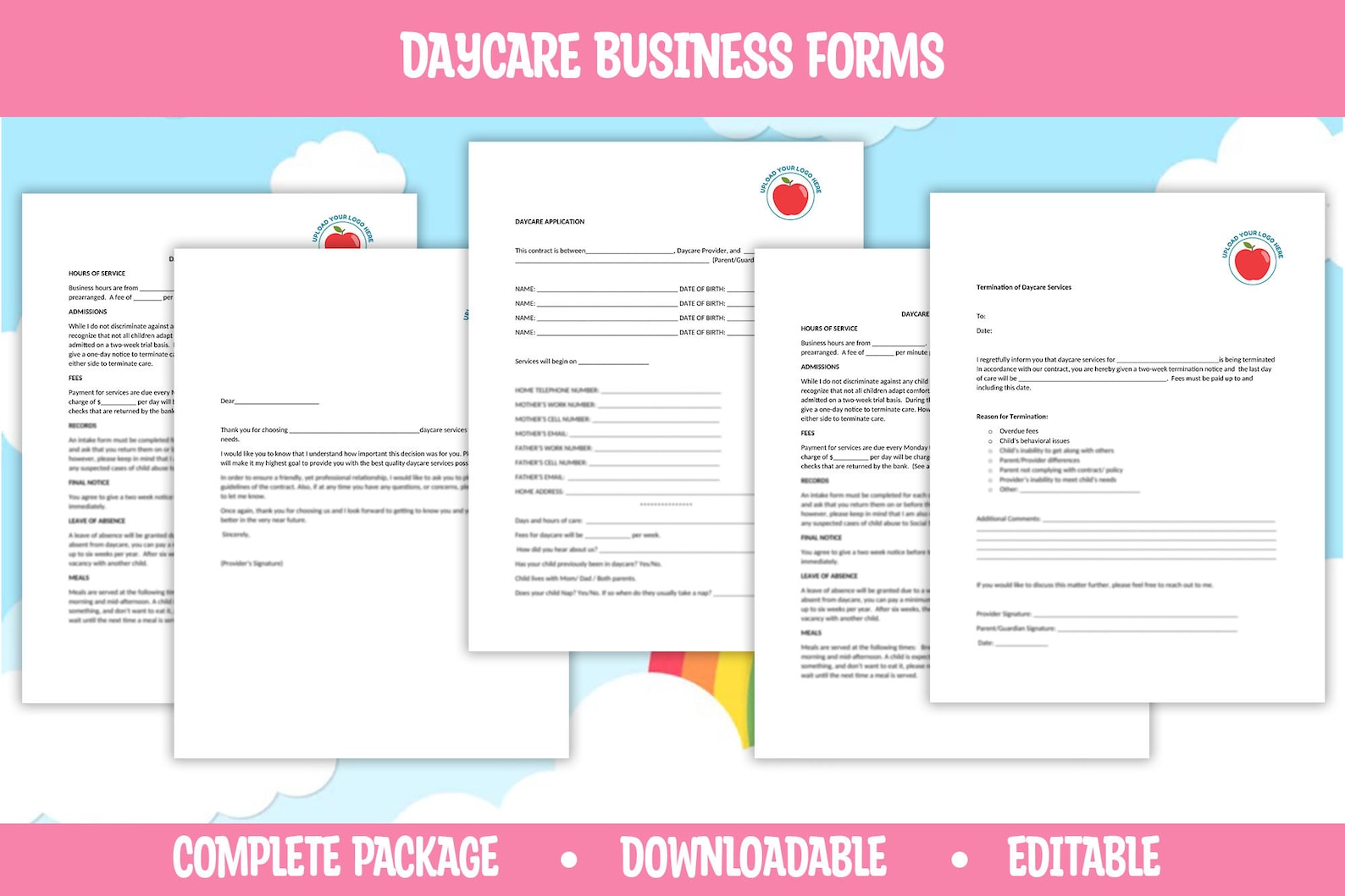 Amazing Daycare Business Forms BUNDLE, Daycare Provider Startup ...