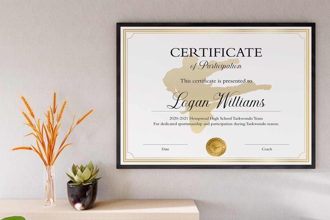 Editable Taekwondo Certificate Template, DIY Tae Kwon Do Participation ...