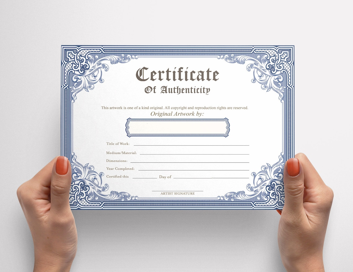 PRINTABLE Blank Certificate of Authenticity Blue DIY - Etsy Australia