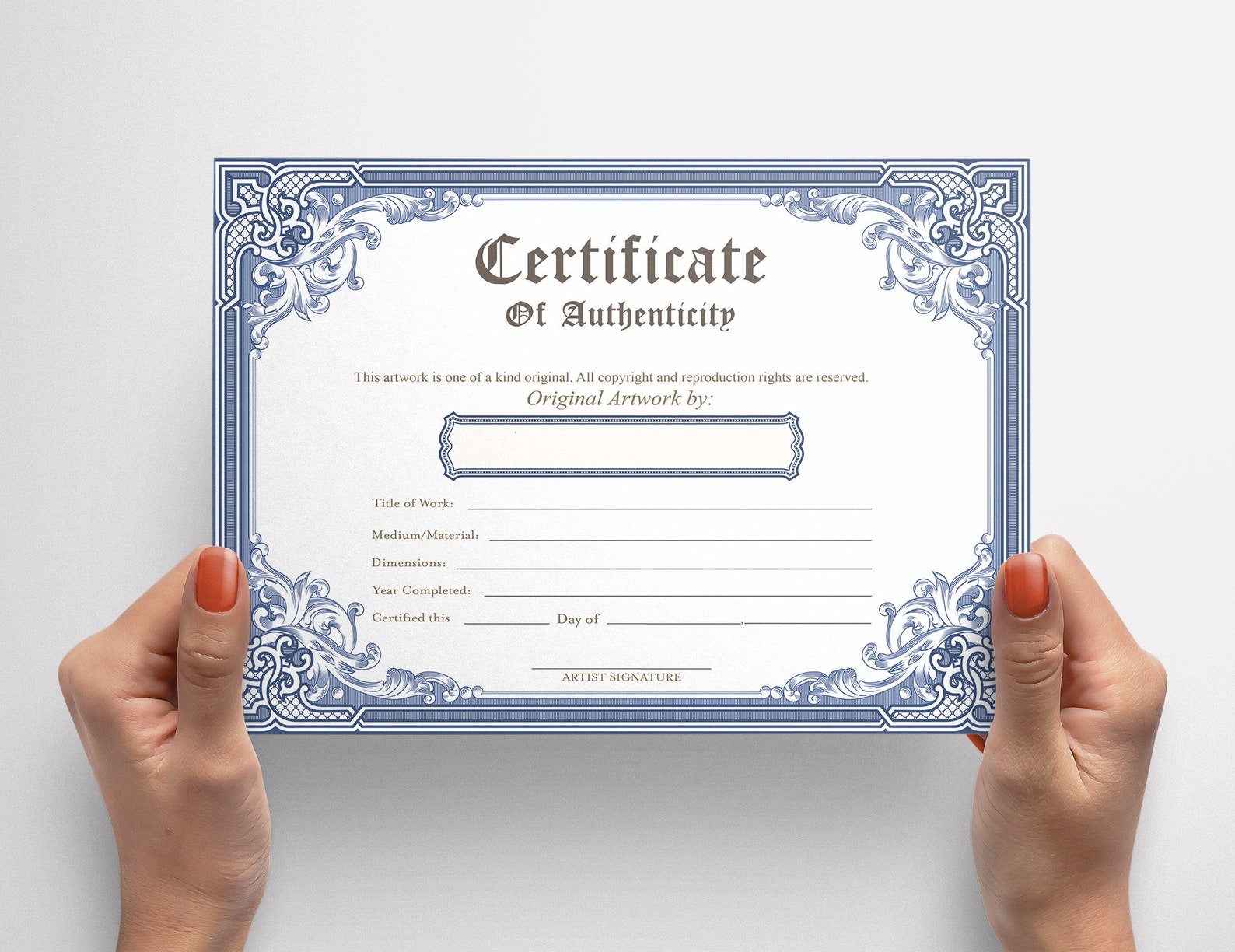 PRINTABLE Blank Certificate of Authenticity Blue DIY - Etsy