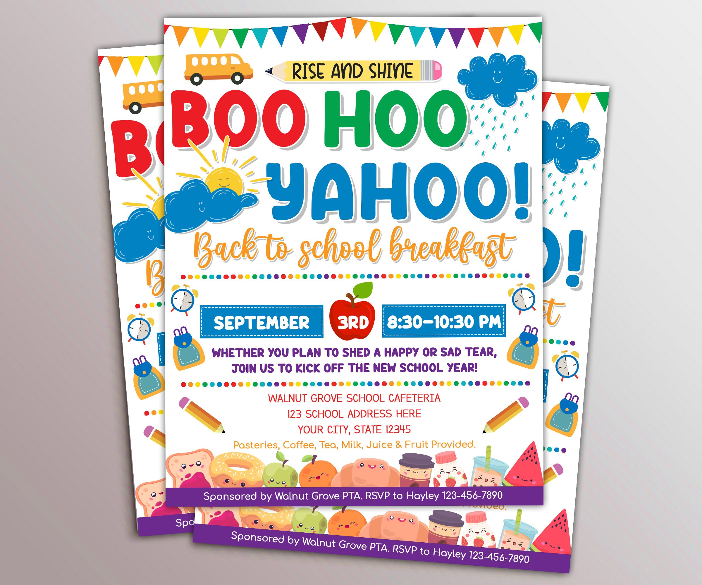 Editable Boo Hoo Breakfast Flyer Invitation, Back to School Breakfast ...
