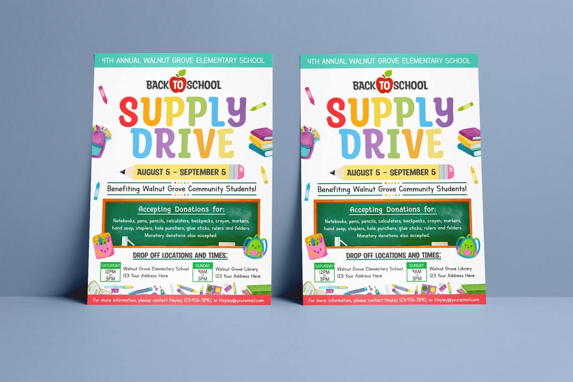 Editable School Supply Drive Flyer Colorful Back to School - Etsy