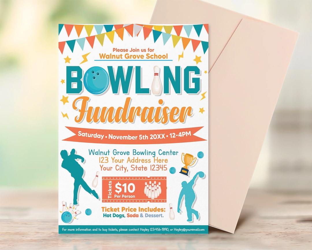 Editable Bowling Fundraiser Flyer, Bowling Fundraiser Invite, School ...