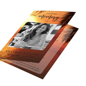 Sunset Funeral Brochure, 4 Page Orange Sunset Beach Themed Obituary ...