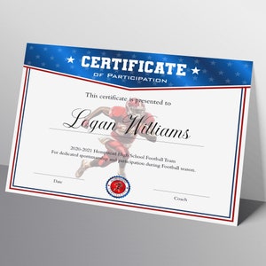 Editable Football Certificate Award With African American Player ...