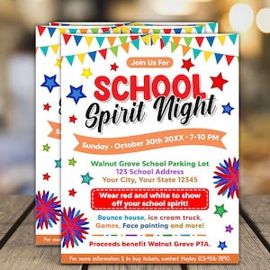 Editable School Spirit Flyer Template, School PTO PTA Fundraiser Event ...