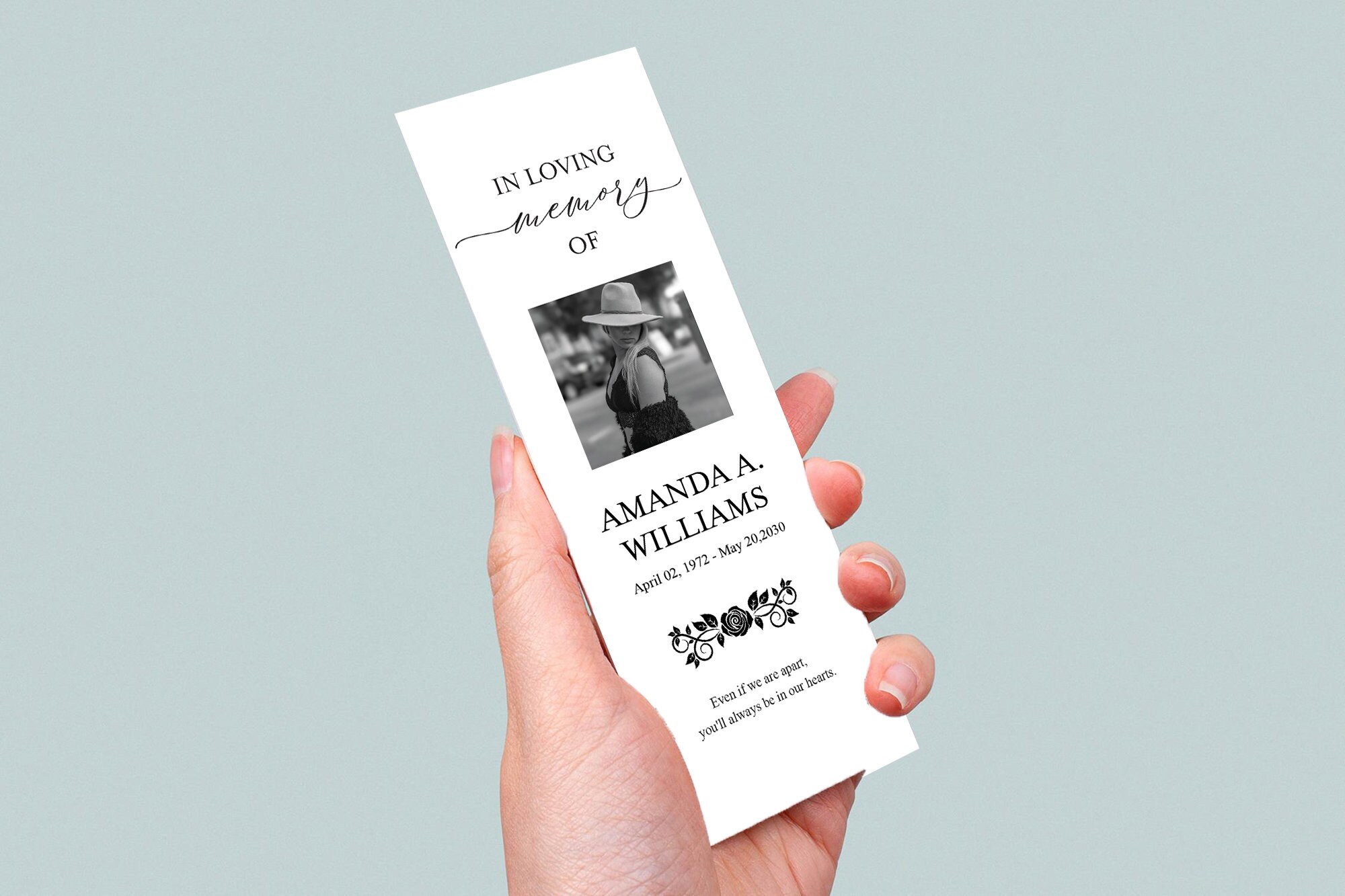 Editable Funeral Bookmark Personalized, Minimalist Bookmark for Women ...