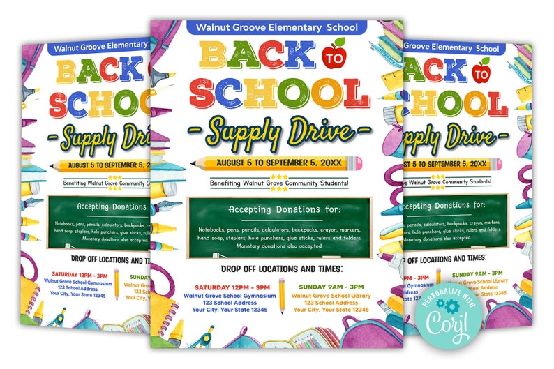 Editable Back to School Supply Drive Flyer, PTO PTA School Flyer ...