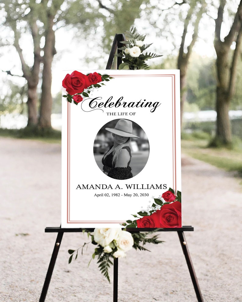 Editable Funeral Welcome Sign Template Red Rose Memorial | Etsy
