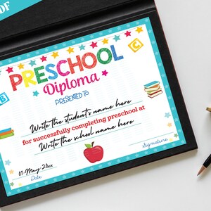 Printable PDF Preschool Certificate Template Blue Border, Preschool ...