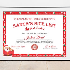 Editable Santa Certificate, Cute Nice List Certificate, Santa Claus ...