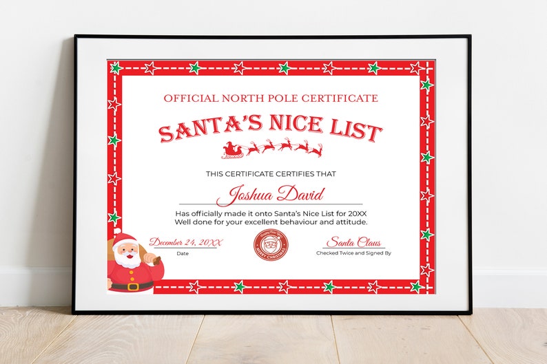 Editable Santa Certificate Cute Nice List Certificate Santa - Etsy