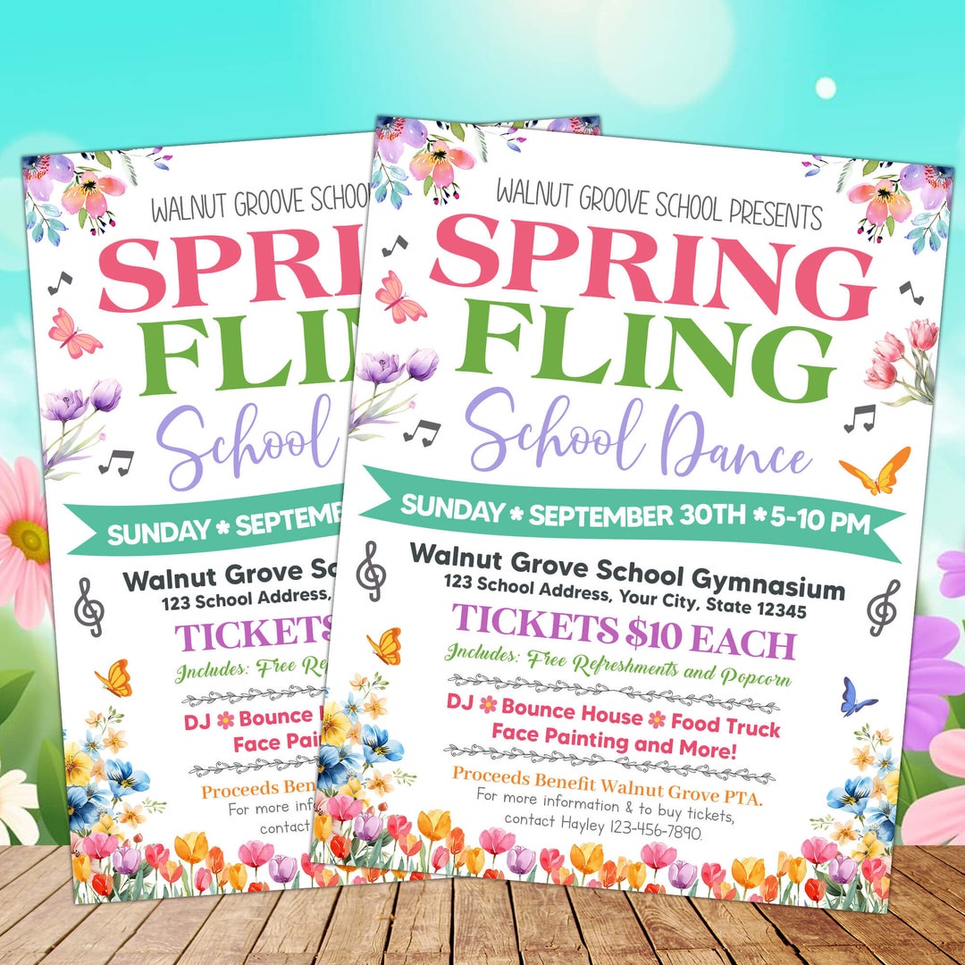 Editable Spring Fling School Dance Flyer Invitation, Easter Event Party ...