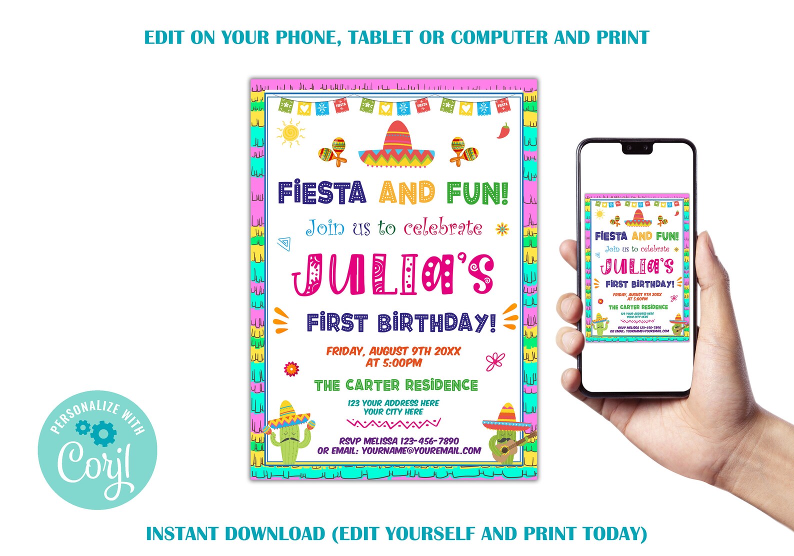Editable Fiesta Invitation Any Age Fiesta Mexican Fiesta - Etsy