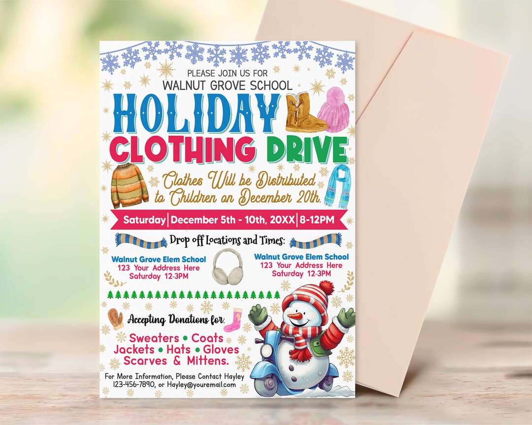 Editable Holiday Clothing Drive Flyer, Winter Charity School Church ...