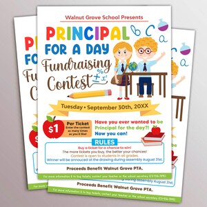 Editable Principal for A Day Fundraising Contest Flyer, School Event ...