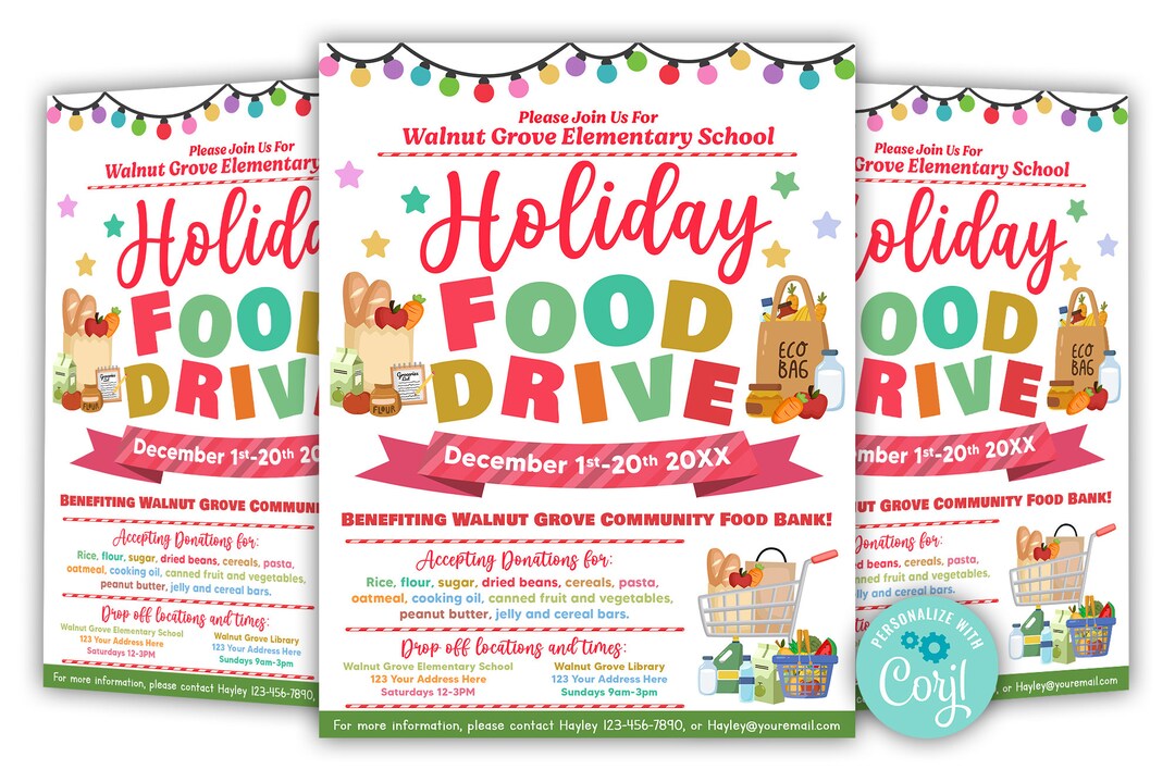 Editable Holiday Food Drive Flyer Template, School Church Fundraiser ...