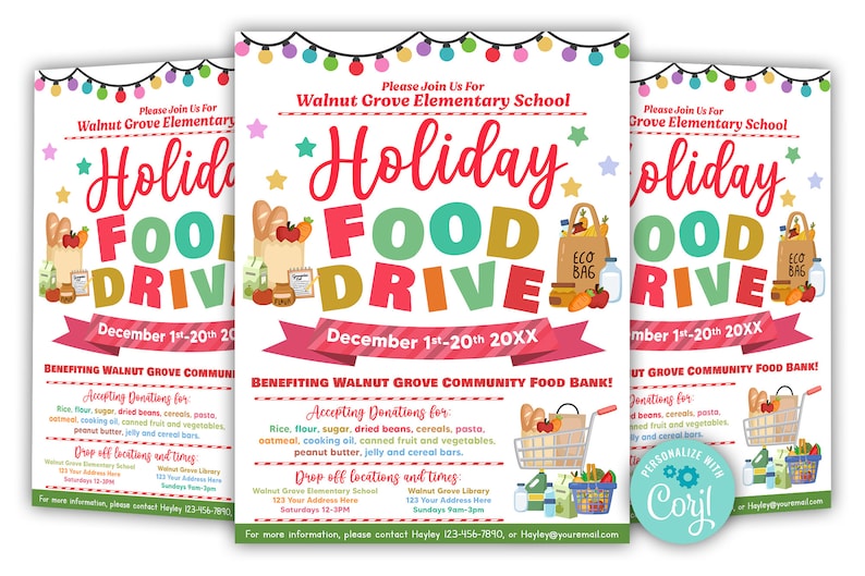 Editable Holiday Food Drive Flyer Template School Church - Etsy