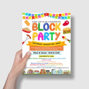 EDITABLE Block Party Invitation, Neighborhood Bbq Picnic Summer Party ...