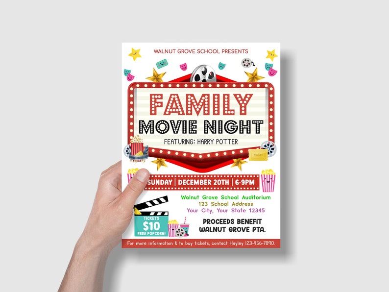 Editable Family Movie Night Flyer School Church Benefit - Etsy