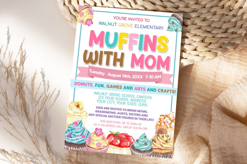 Editable Muffins With Mom Invitation, PTO PTA Fundraiser Flyer, Mother ...