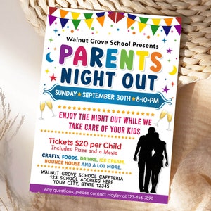Editable Parents Night Out Flyer Template, School Family Fundraiser ...