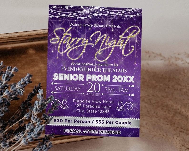 Starry Night Prom Invitation Flyer, School Dance Flyer Invite, Prom ...