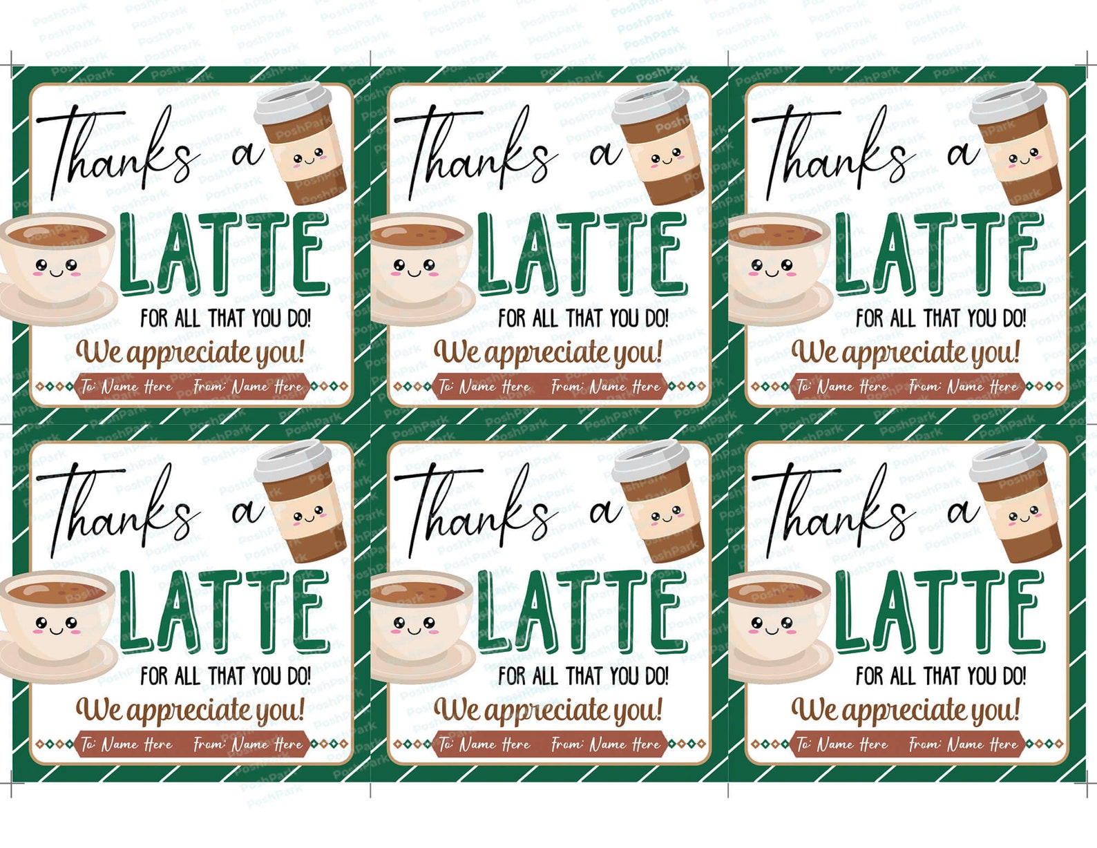 Thanks a Latte EDITABLE Tag Appreciation Gift Tag Template - Etsy
