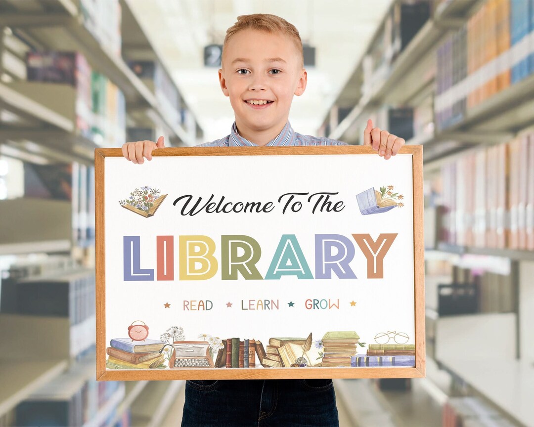 Welcome Library School Sign, Printable School Library Poster Classroom ...