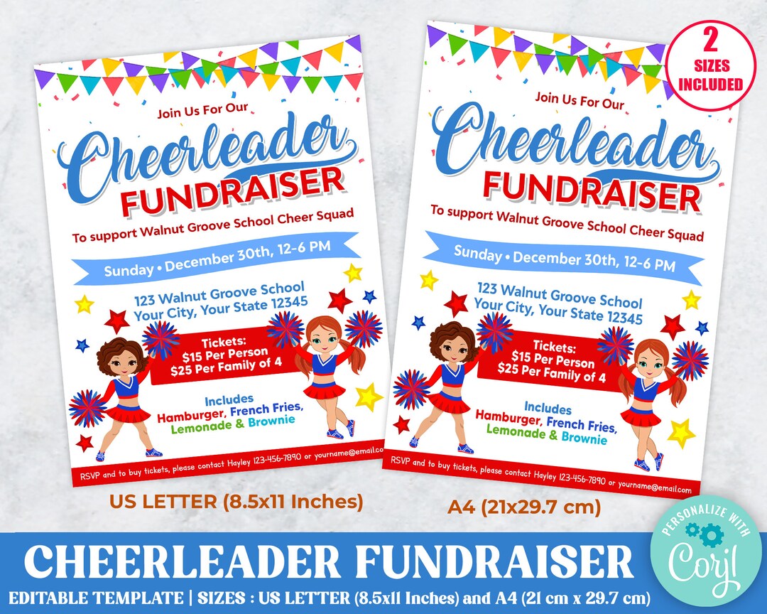 Editable Cheerleader Fundraiser Flyer, School PTO PTA Fundraiser Event ...