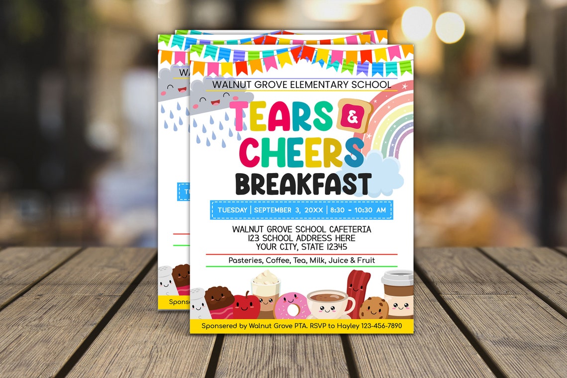 EDITABLE Tears and Cheers Breakfast Invitation, Back to School PTA PTO ...
