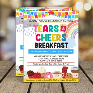 EDITABLE Tears and Cheers Breakfast Invitation, Back to School PTA PTO ...