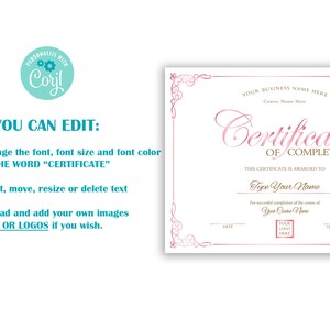 Editable Certificate of Completion Template, Rose Gold Training Course ...
