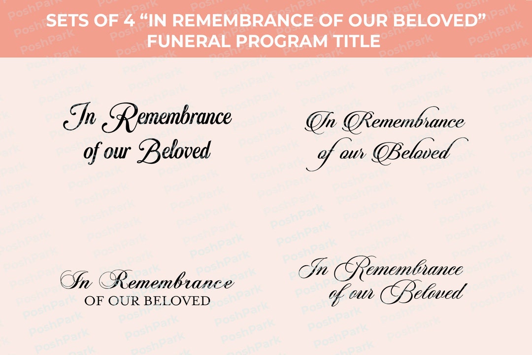 Sets of 4 in Remembrance of Our Beloved Funeral Program Word Art Titles ...