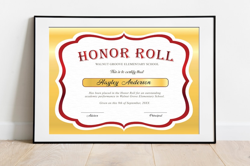 Editable Honor Roll Award Certificate Beige Red School - Etsy