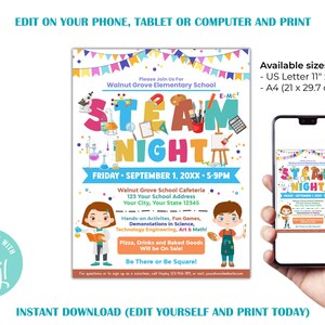 Editable STEAM Night Flyer, PTO PTA School Flyer, Science Tech ...
