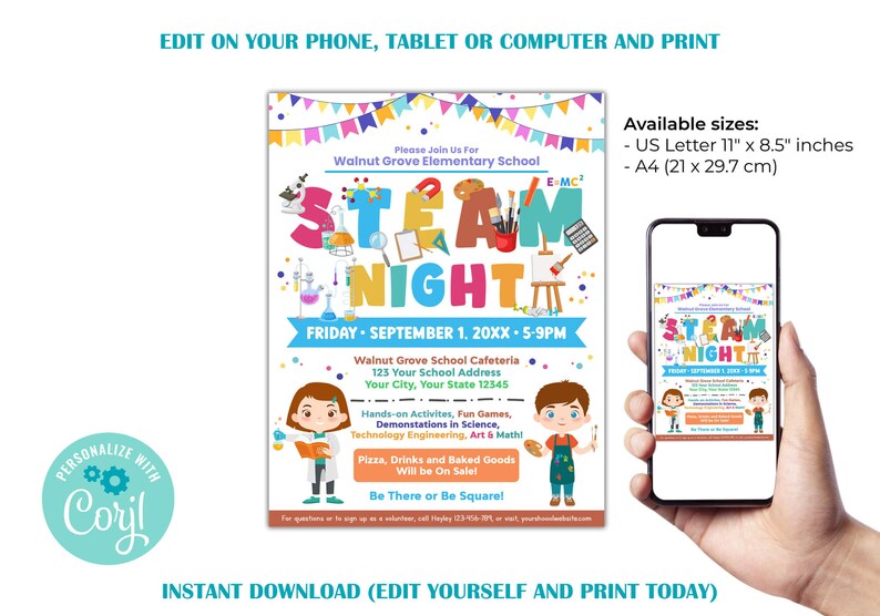 Editable STEAM Night Flyer PTO PTA School Flyer Science Tech - Etsy
