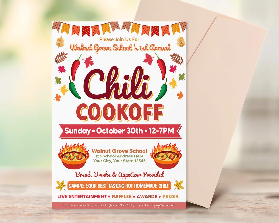 Fall Chili Cookoff Flyer, Editable Autumn Chili Cook off Contest Poster ...